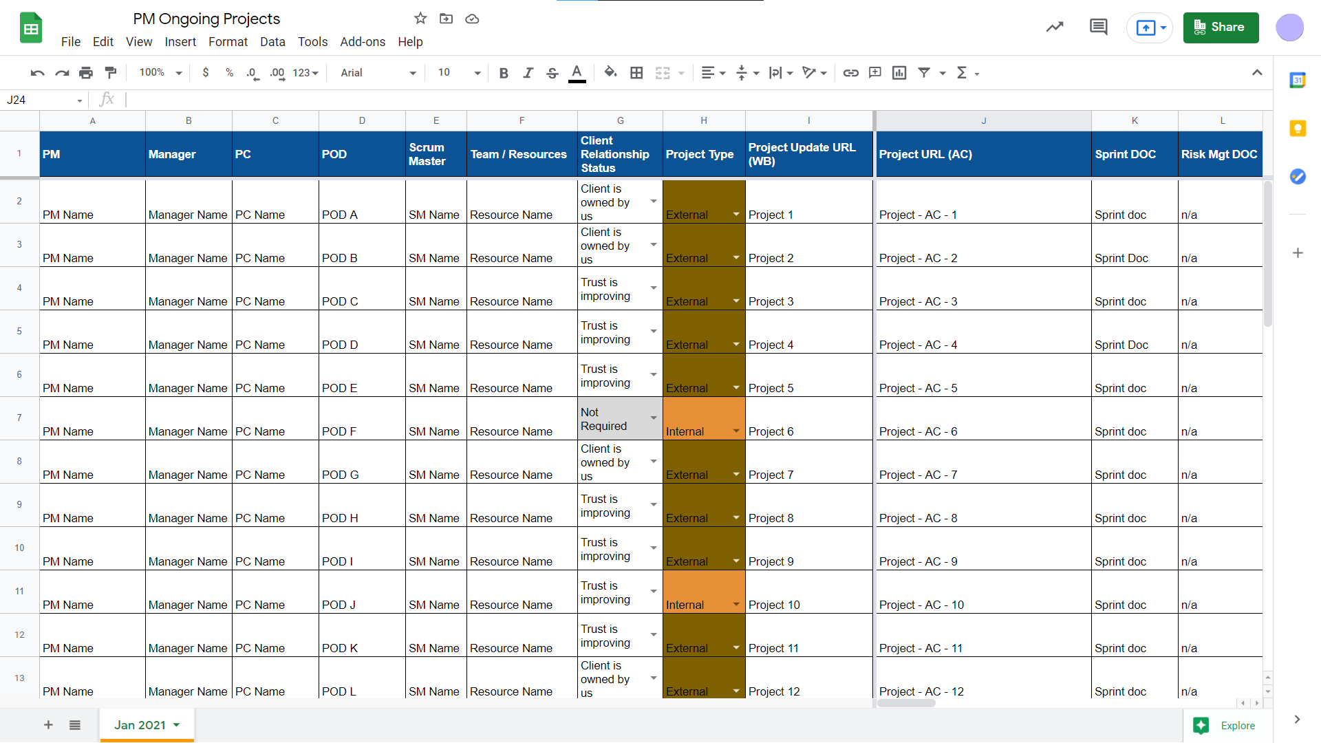 PM Ongoing Projects Template