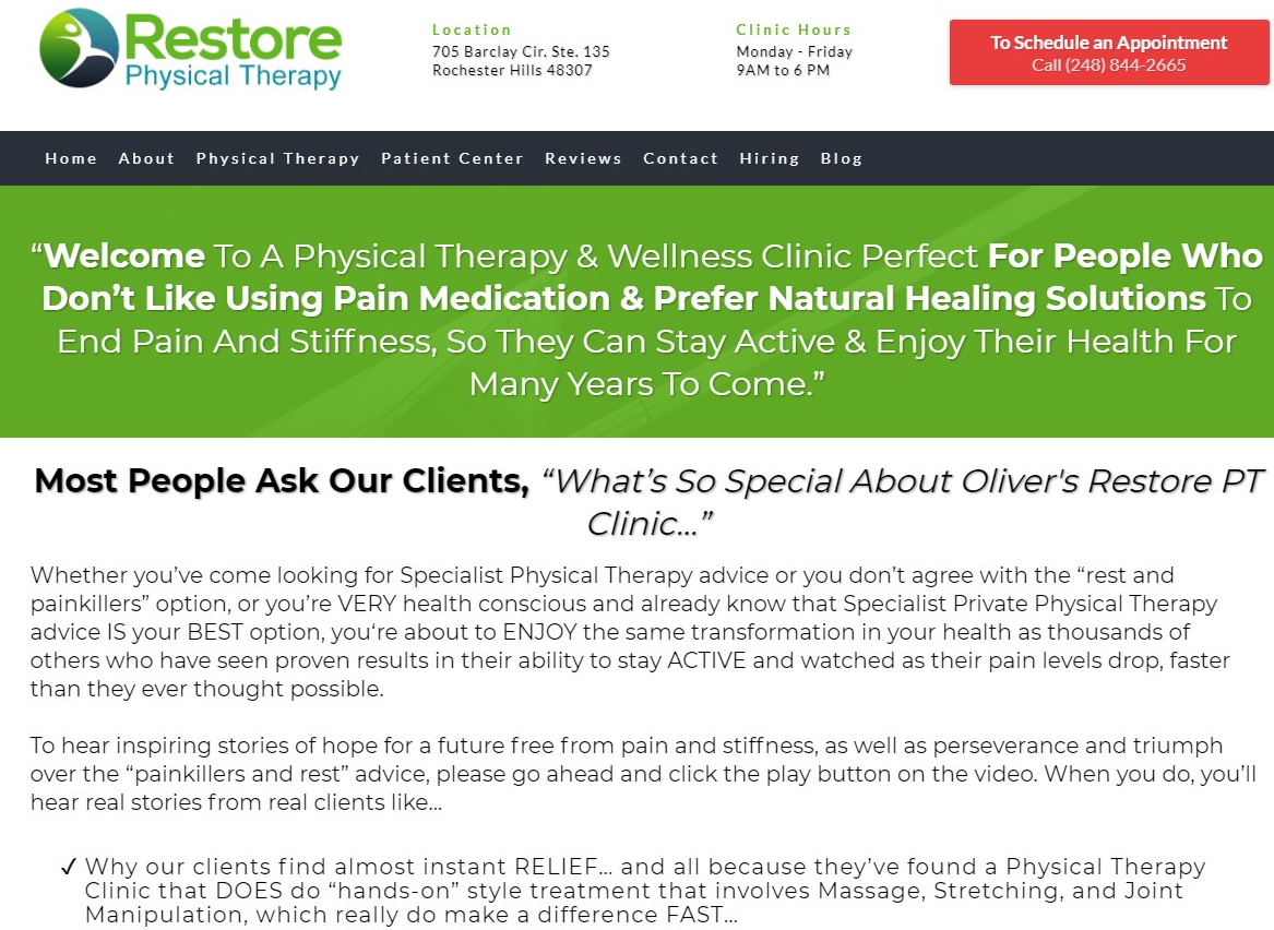 About Restore Physical Therapy | One-on-One PT in Rochester Hills